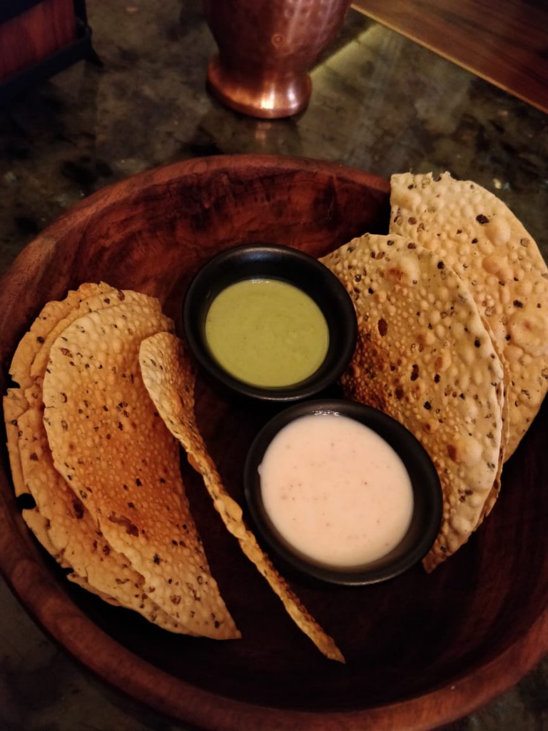 papad with chutney and dahi - Mister Tikku Xperiences
