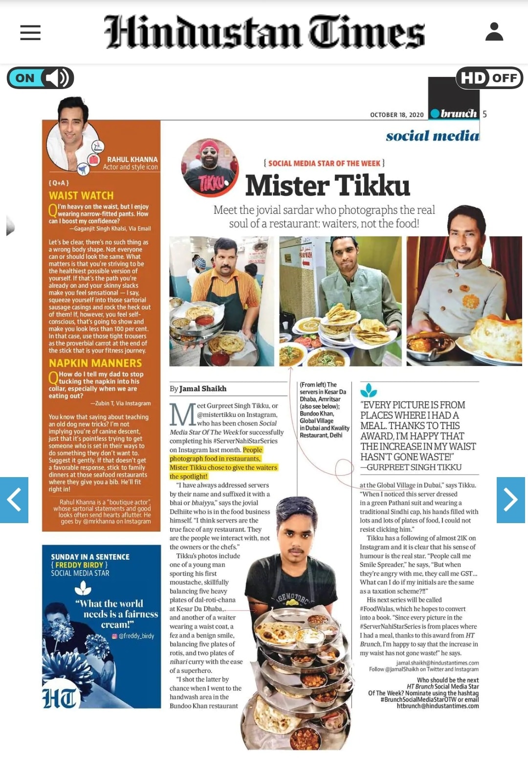 Look Jhaiji, I am in HT Brunch - Mister Tikku Xperiences